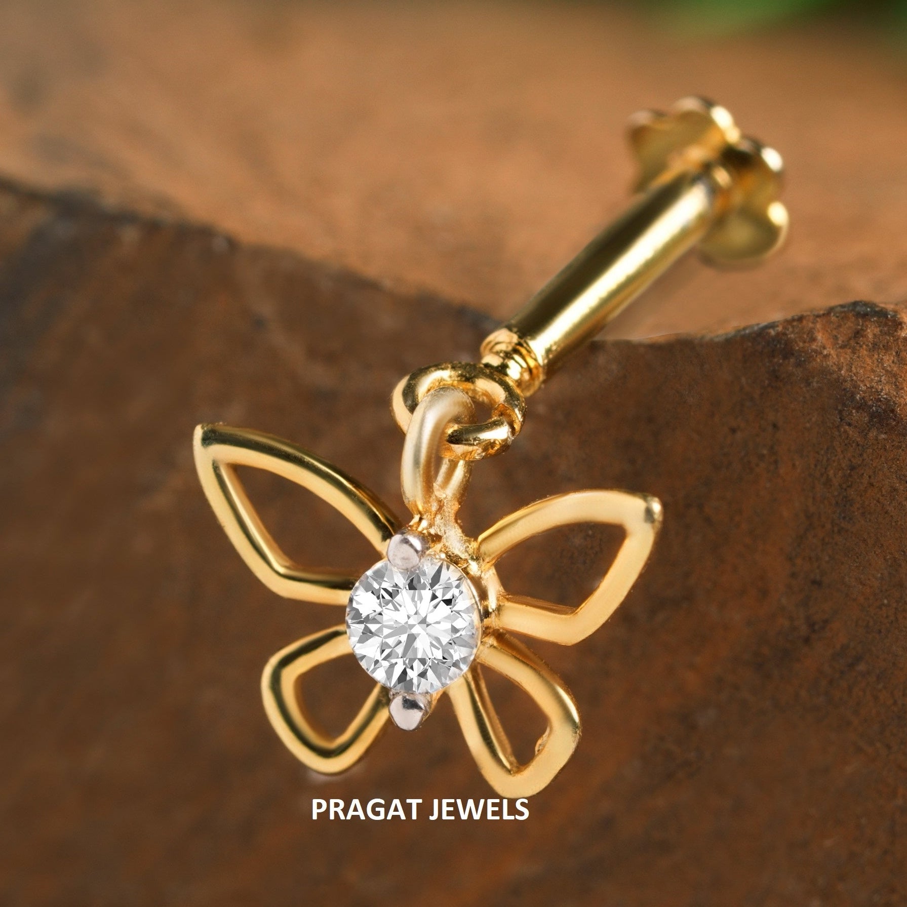 Butterfly Helix Bugadi Piercing 18K Gold Diamond Bugadi NP1164 – PRAGAT ...
